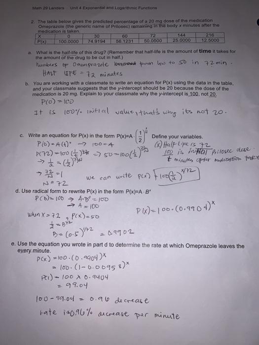 Math 29 Landers Unit 4 Exponential and Logarithmic | Chegg.com