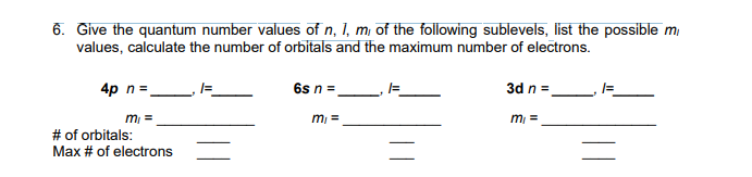 Give the quantum number values of n,l,ml ﻿of the | Chegg.com