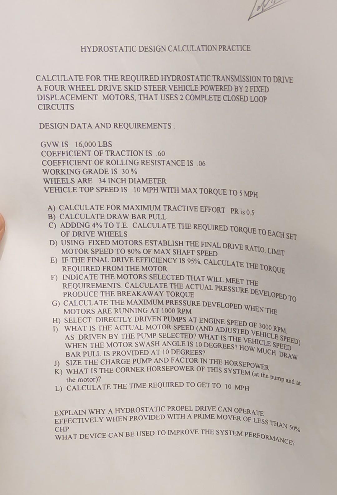Solved HYDROSTATIC DESIGN CALCULATION PRACTICE CALCULATE FOR | Chegg.com