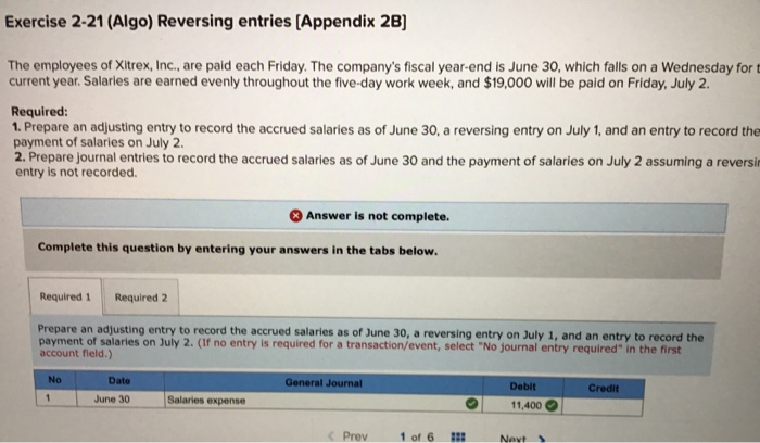Solved Exercise 2-21 (Algo) Reversing entries (Appendix 2B] | Chegg.com