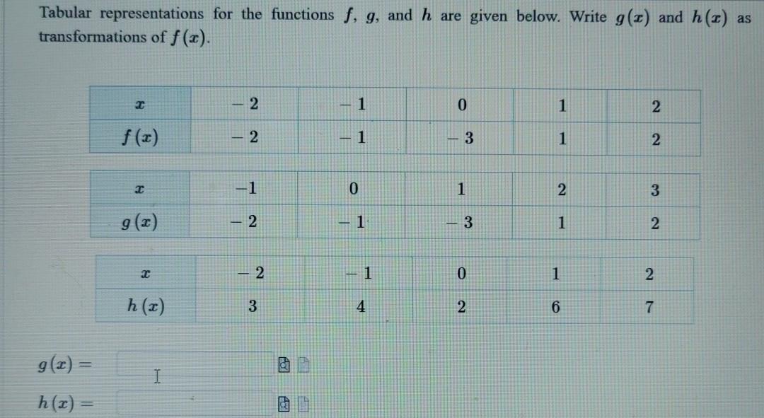 Solved Tabular representations for the functions f, g, and h | Chegg.com