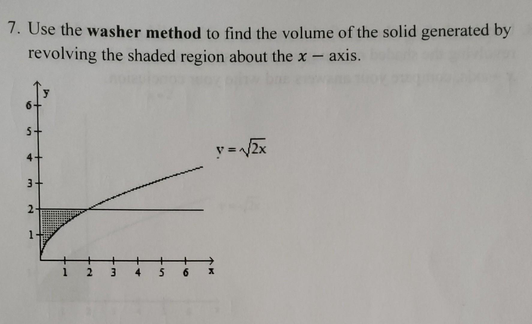 Solved 7. Use the washer method to find the volume of the | Chegg.com