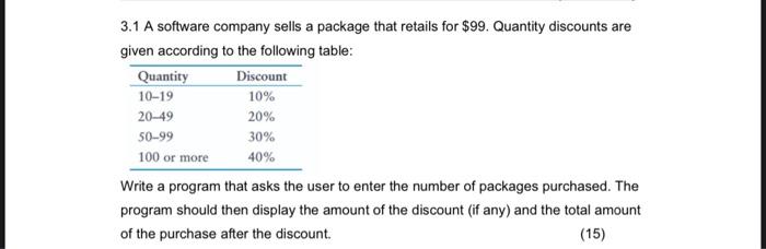 Solved 3.1 A software company sells a package that retails | Chegg.com