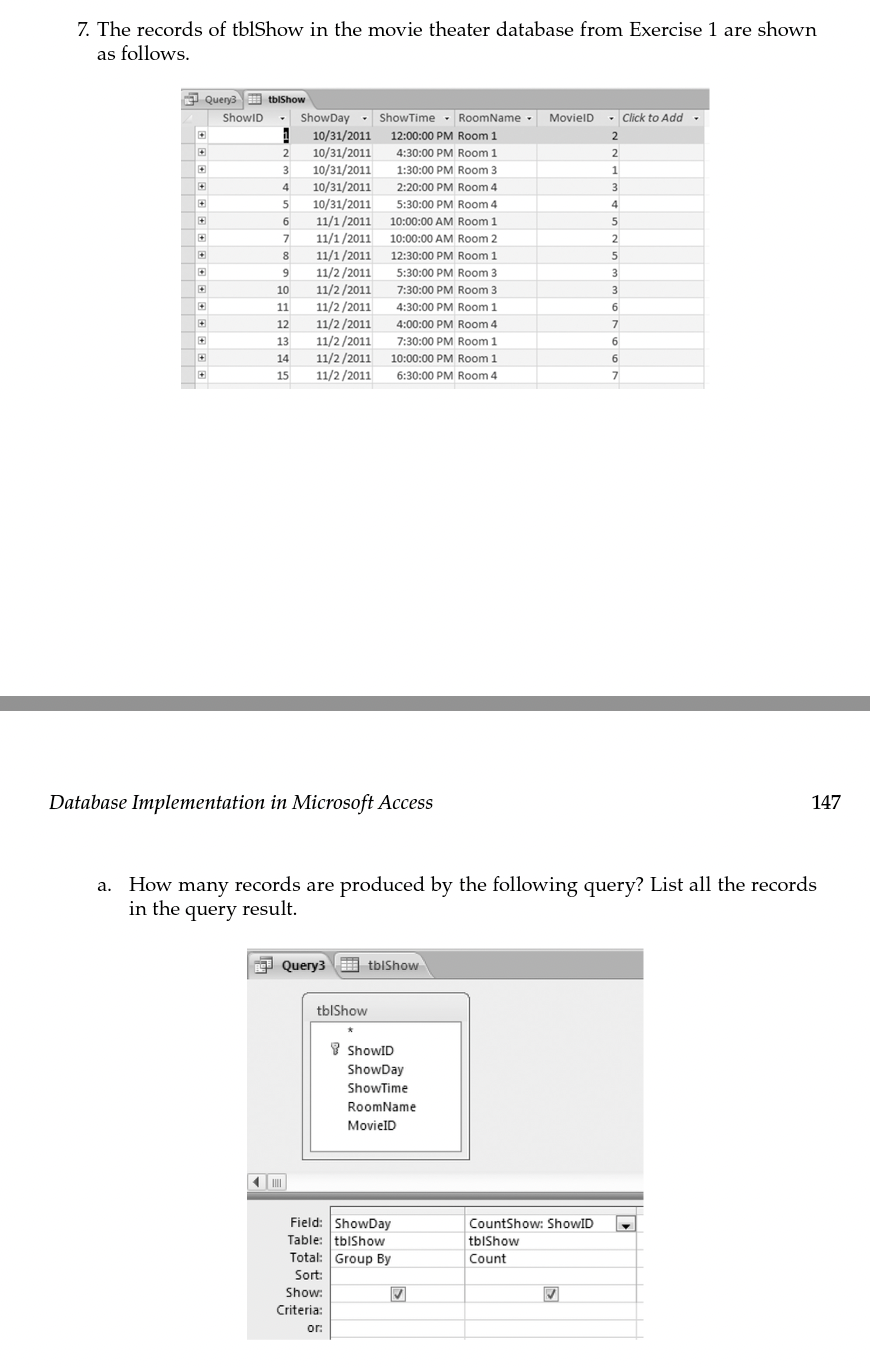 Solved by an EXPERT The records of tblShow in the movie theater database | Chegg.com