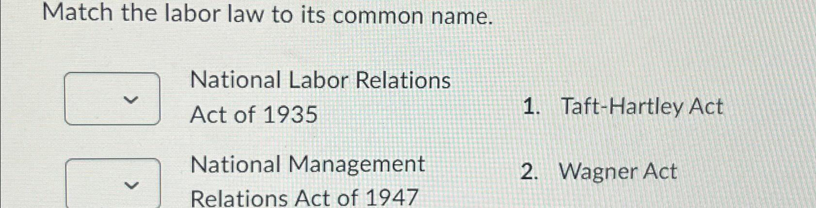 Solved Match the labor law to its common name.National Labor | Chegg.com
