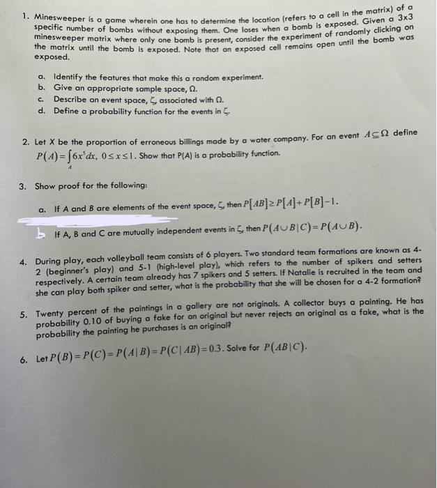 Solved 1. Minesweeper is a game wherein one has to determine | Chegg.com