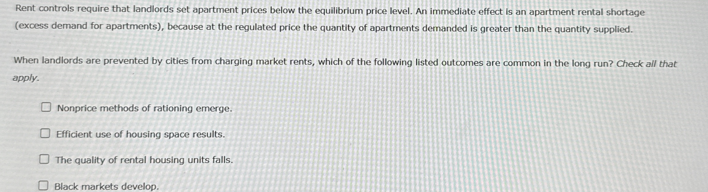Solved Rent controls require that landlords set apartment | Chegg.com