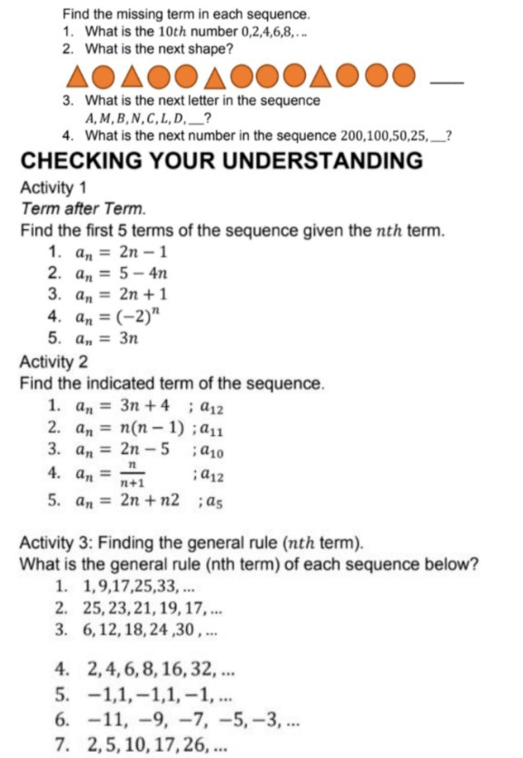 Solved Find The Missing Term In Each Sequence 1 What Is Chegg
