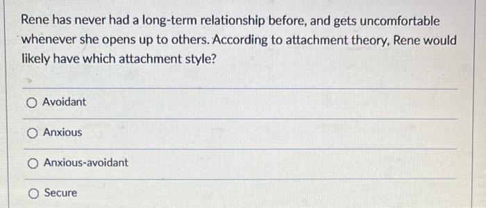 Solved Rene has never had a long-term relationship before, | Chegg.com