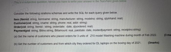 Solved Consider The Following Relations Schemas And Write 