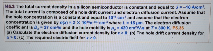 Solved H5.3 ﻿The total current density in a silicon | Chegg.com