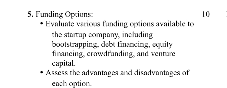 Solved Funding Options:Evaluate various funding options | Chegg.com