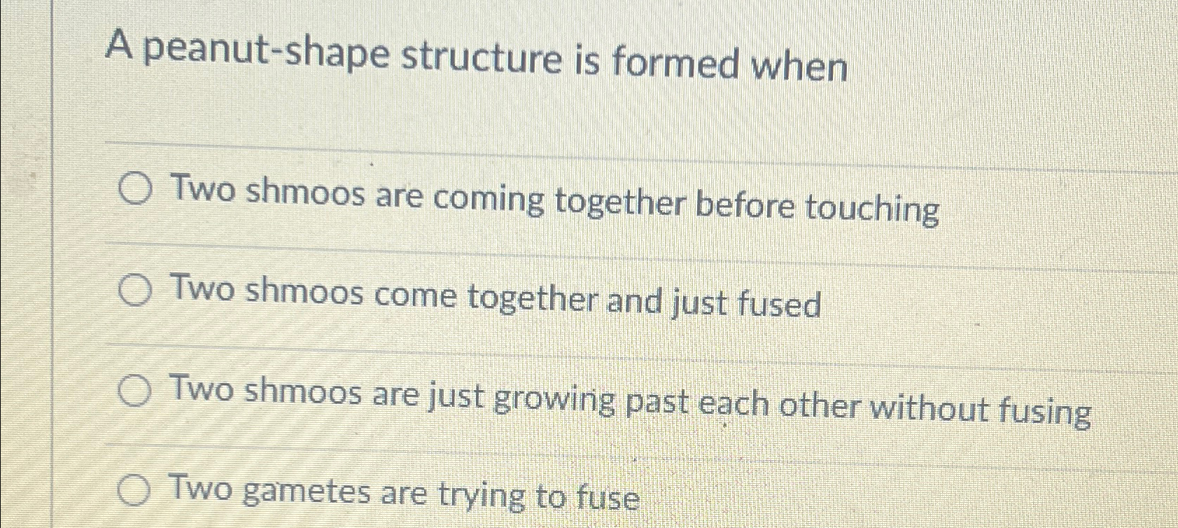 Solved A peanut-shape structure is formed whenTwo shmoos are | Chegg.com