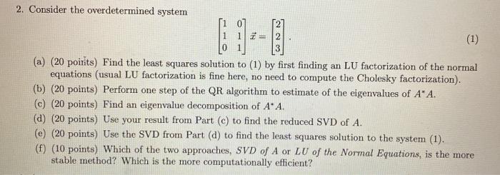 Solved 2. Consider the overdetermined system 172 ONN (1) (a) | Chegg.com