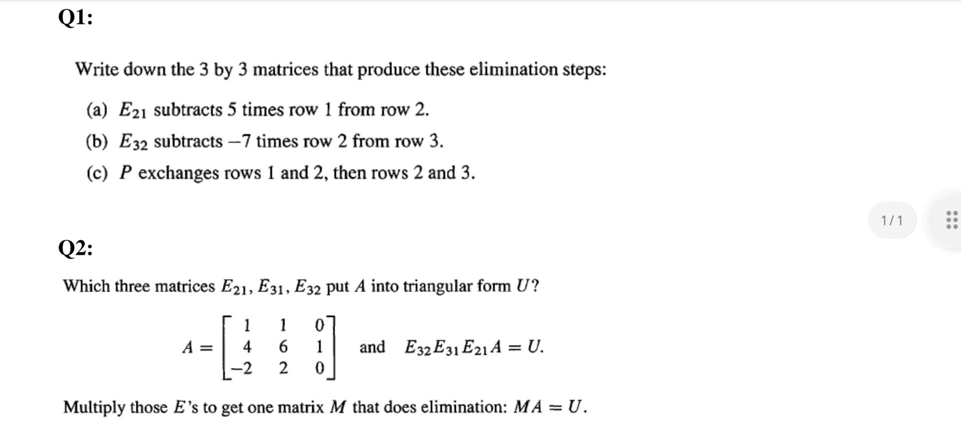 Solved Write down the 3 by 3 matrices that produce these | Chegg.com