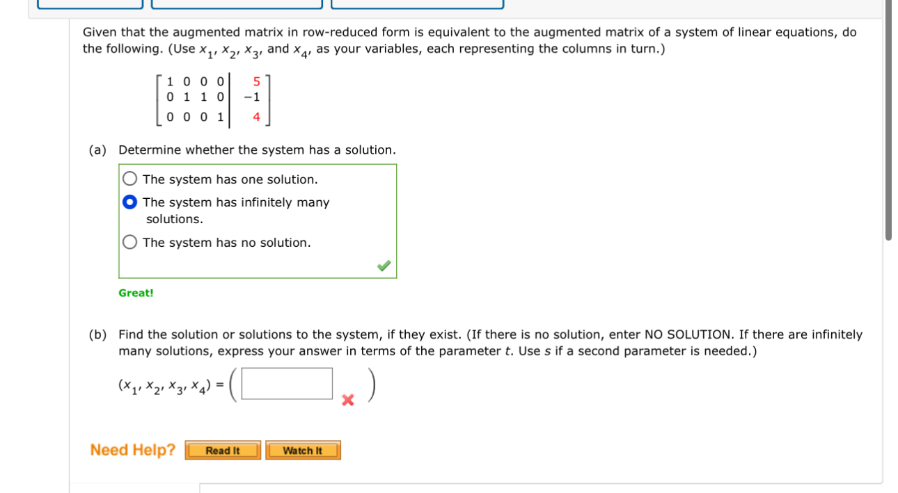 Solved Given That The Augmented Matrix In Row Reduced Form 3099
