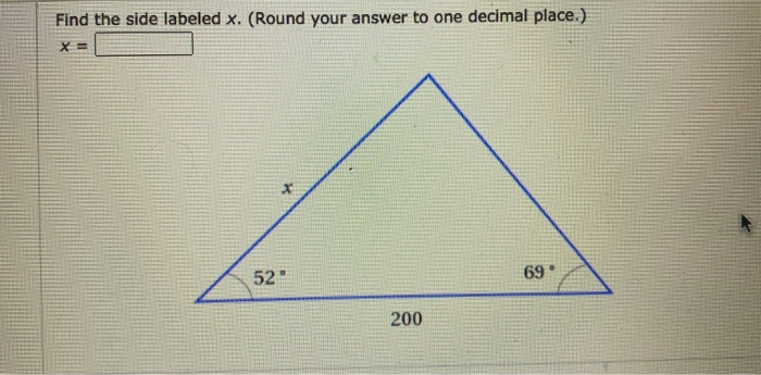 Solved Find the side labeled x. (Round your answer to one | Chegg.com