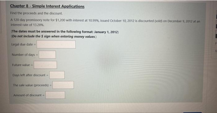 Solved Chapter 8 - Simple Interest Applications Find the | Chegg.com