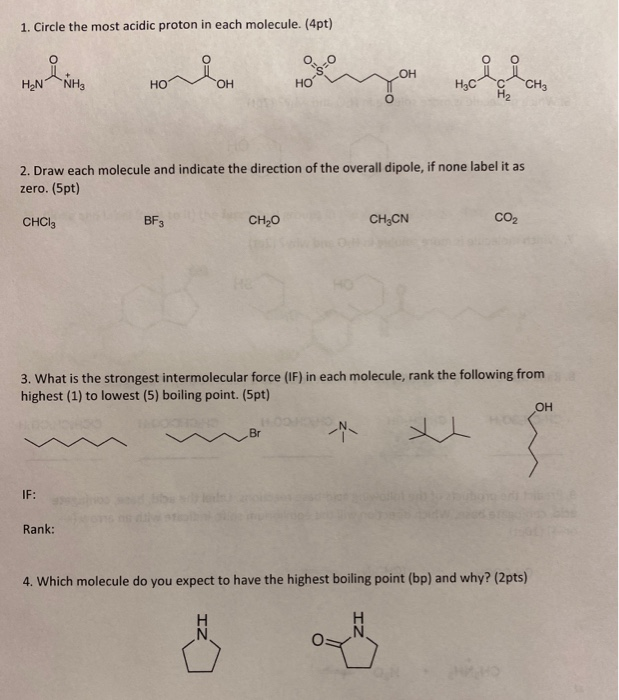 Solved 1. Circle the most acidic proton in each molecule. | Chegg.com