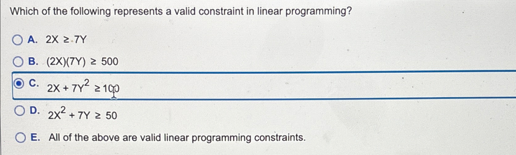 Solved Which of the following represents a valid constraint | Chegg.com