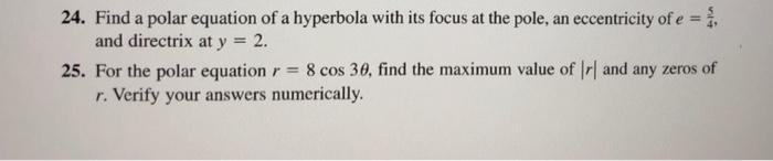 Solved 24. Find a polar equation of a hyperbola with its | Chegg.com