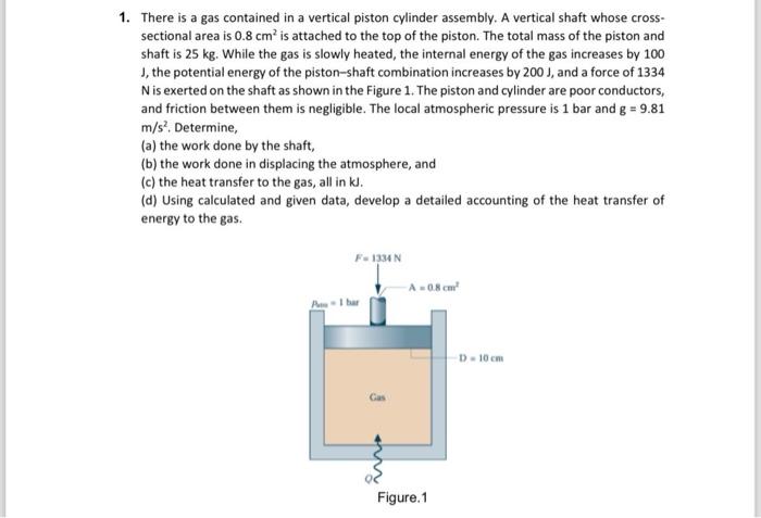 Solved 1. There is a gas contained in a vertical piston | Chegg.com