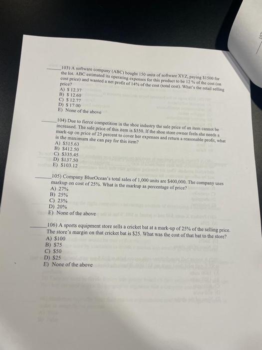 Solved 103) A software company (ABC) bought 150 units of | Chegg.com