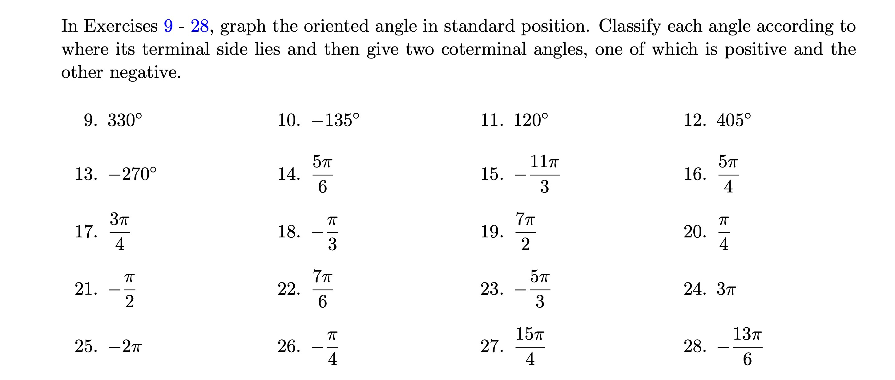 Solved In Exercises 9 - 28, ﻿graph the oriented angle in | Chegg.com