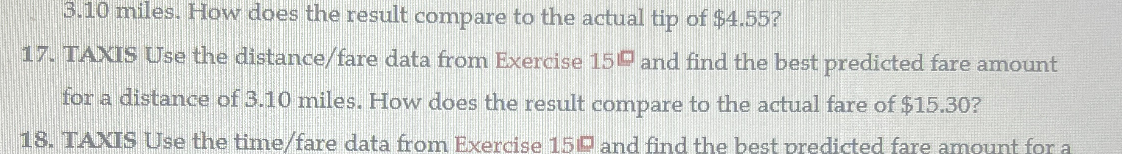 17. ﻿TAXIS Use the distance/fare data from Exercise | Chegg.com