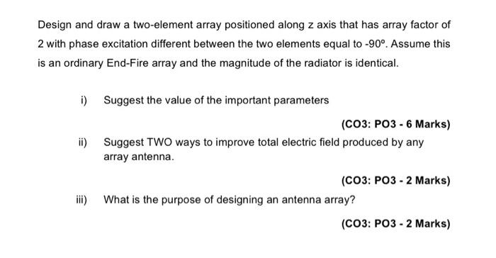 Solved Design And Draw A Two Element Array Positioned Along 