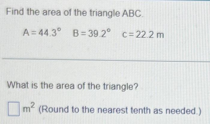 Solved Find the area of the triangle ABC. | Chegg.com