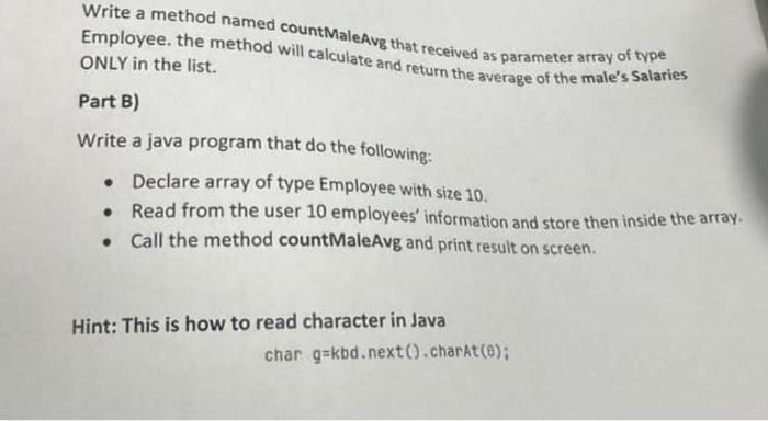 Solved Write a method named countMaleavg that received as | Chegg.com