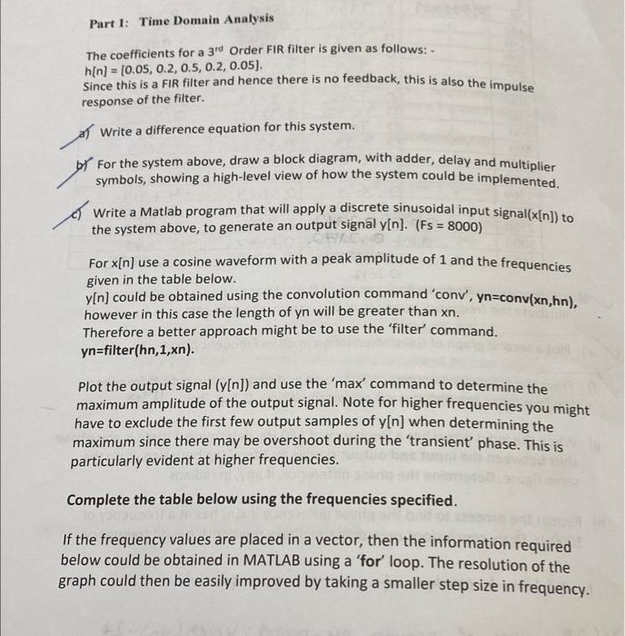 Solved Part 1: Time Domain Analysis The coefficients for a | Chegg.com