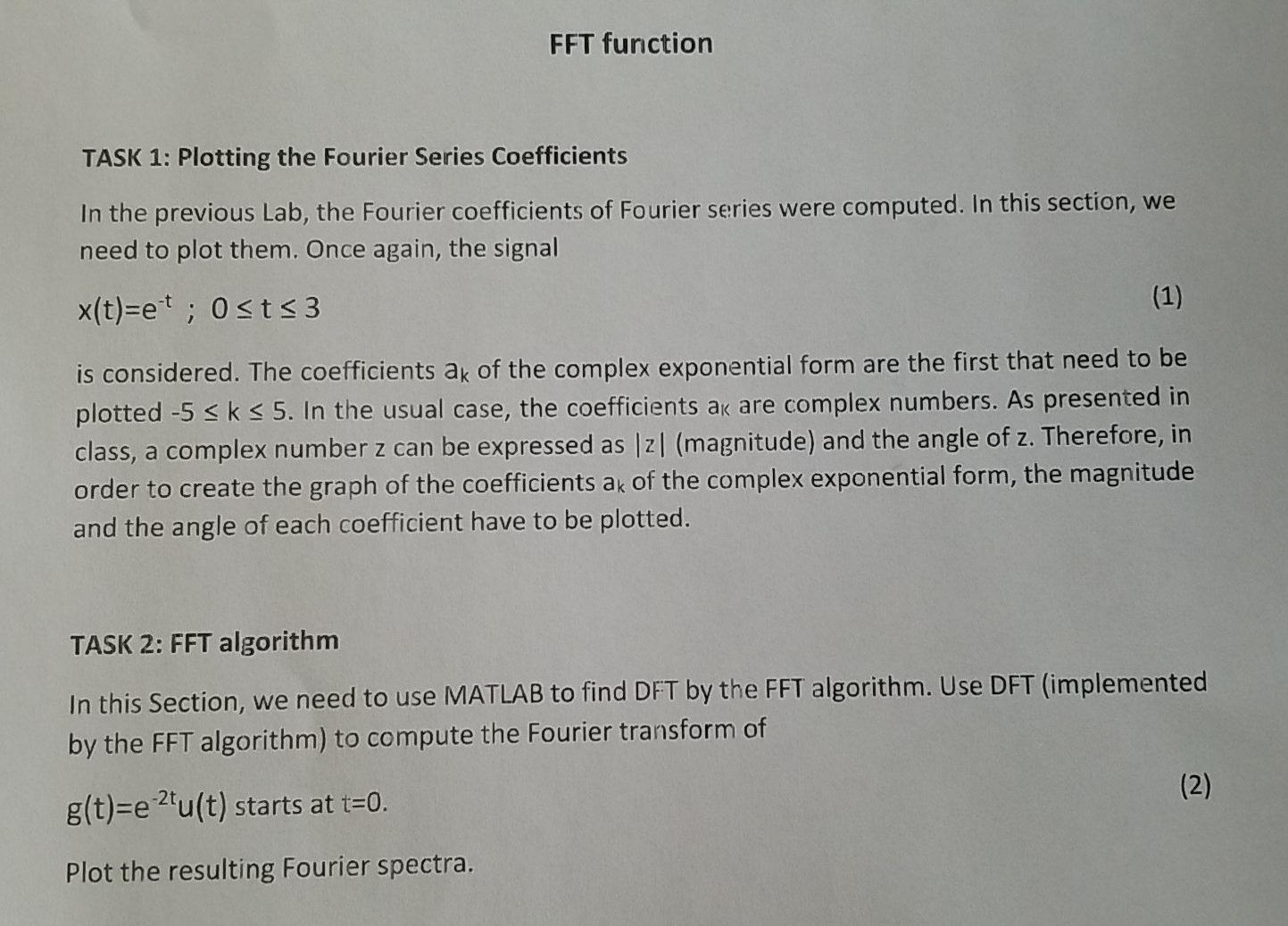Solved FFT function TASK 1: Plotting the Fourier Series | Chegg.com