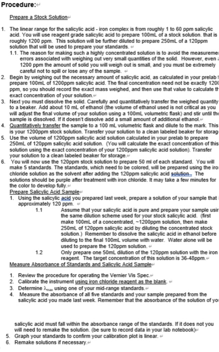 Solved Procedure: Prepare a Stock Solution 1. The linear | Chegg.com