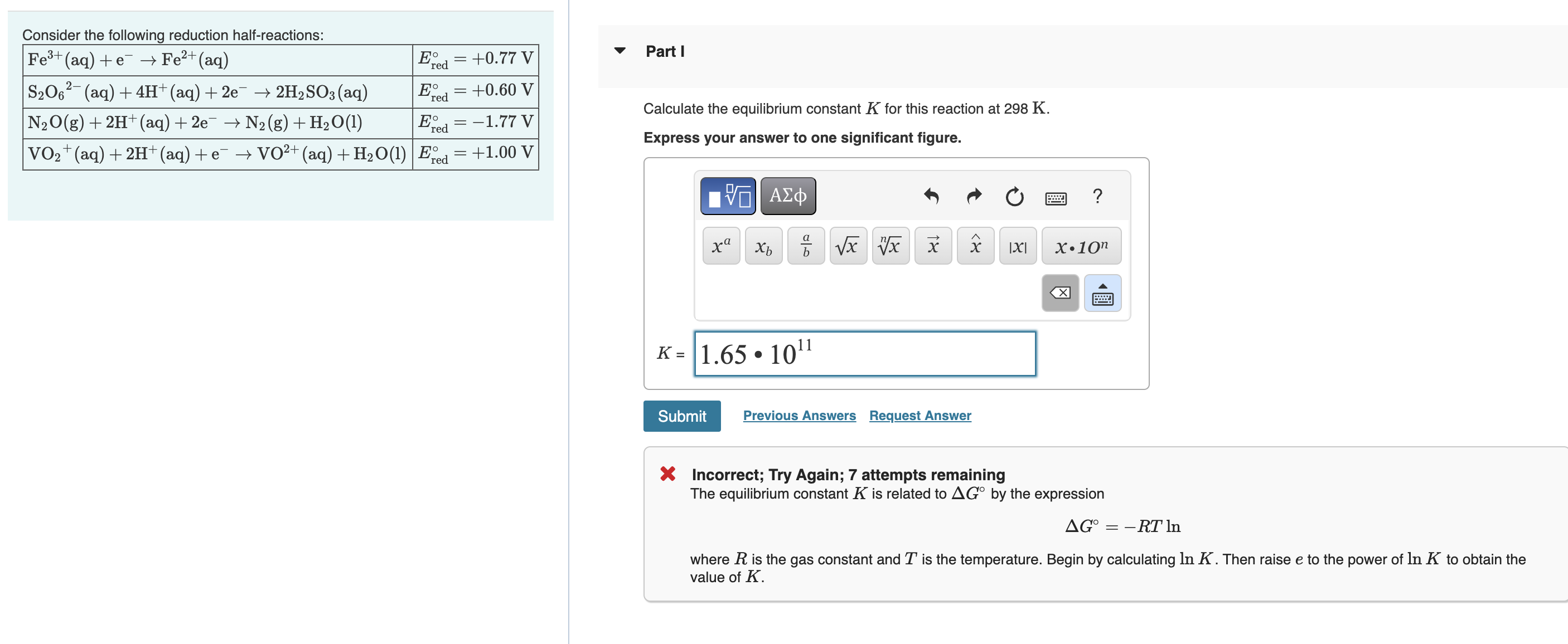 Solved Consider The Following Reduction Half Reactions Part