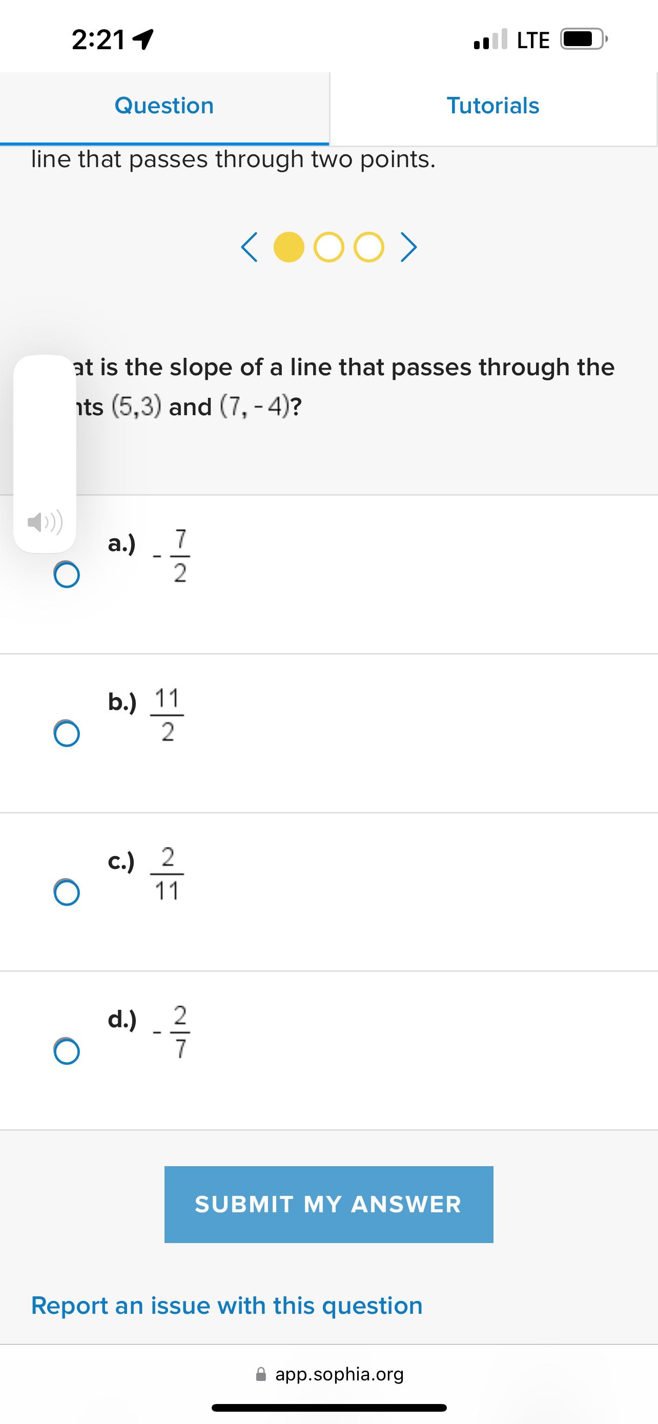 Solved 2:21 1QuestionTutorialsline that passes through two | Chegg.com