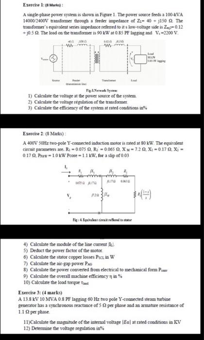Solved Exercise 1: (8 Marks) : A single-plase power system | Chegg.com