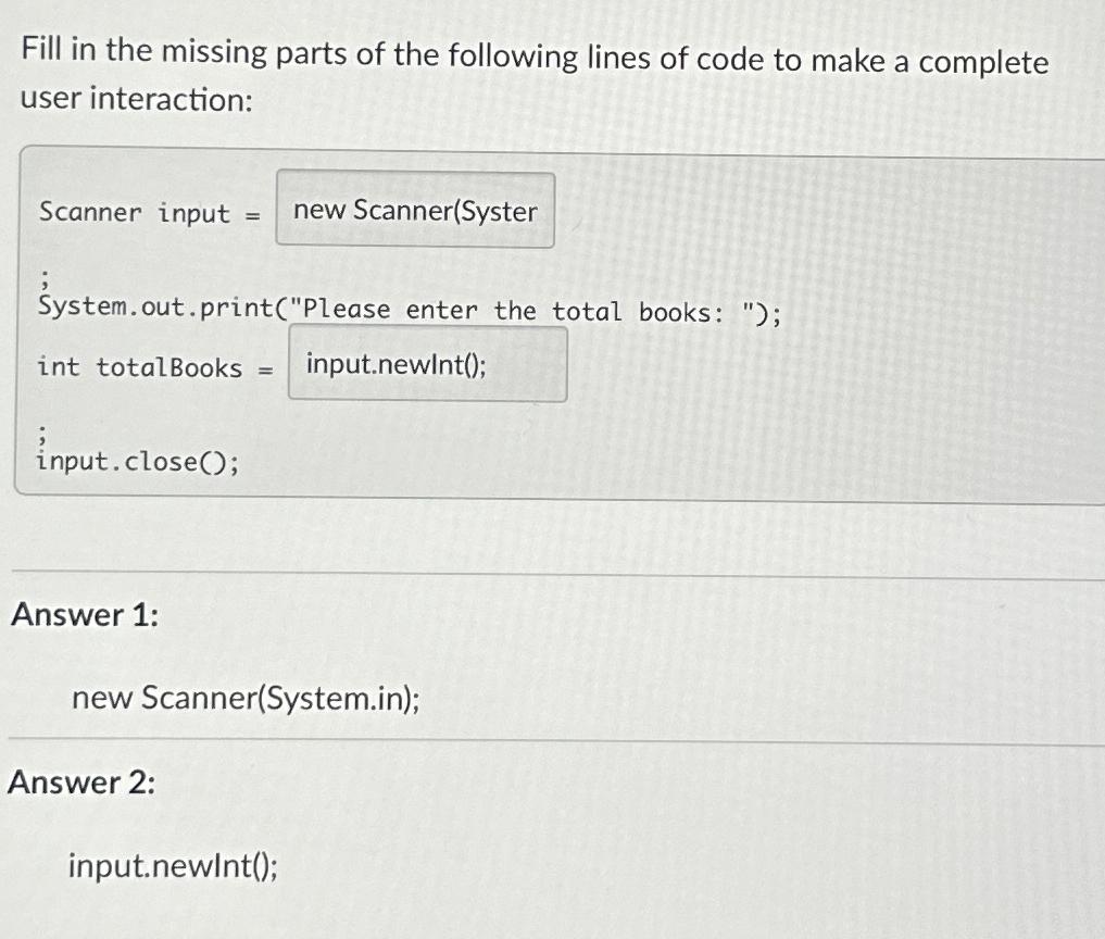 Solved Fill in the missing parts of the following lines of | Chegg.com