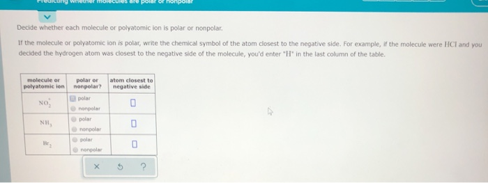 Solved Decide whether each molecule or polyatomic ion is | Chegg.com
