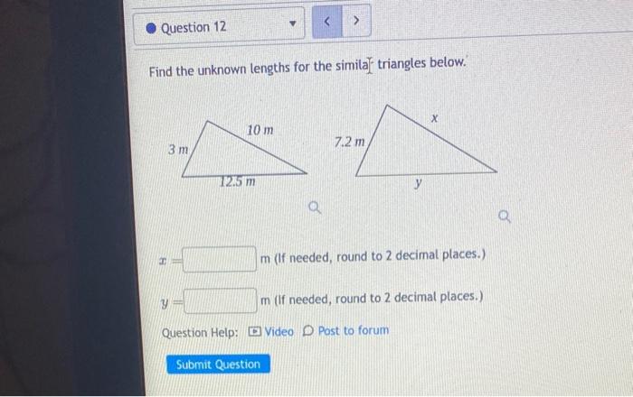 Solved Find the unknown lengths for the simila] triangles | Chegg.com