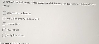 Solved Which of the following is/are cognitive risk factors | Chegg.com