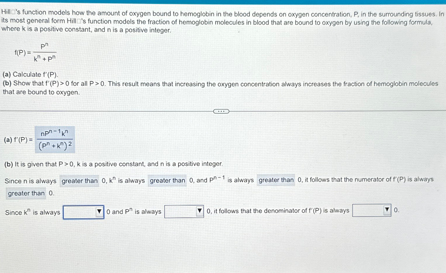 Solved Hill 's function models how the amount of oxygen | Chegg.com