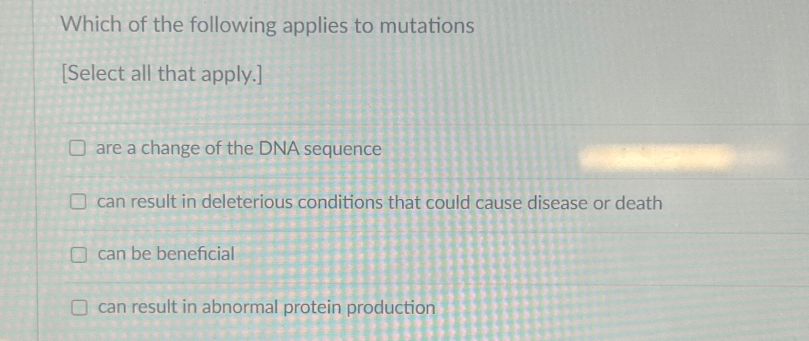 Solved Which of the following applies to mutations[Select | Chegg.com