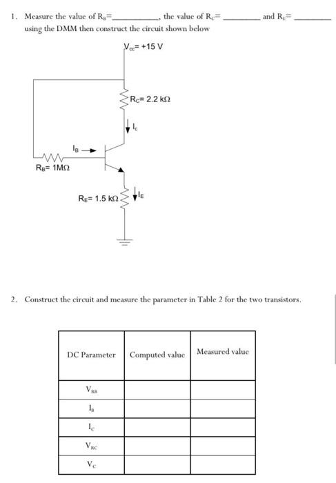 Solved Part 1: Fixed Base Bias 1. Measure the value of R,=- | Chegg.com