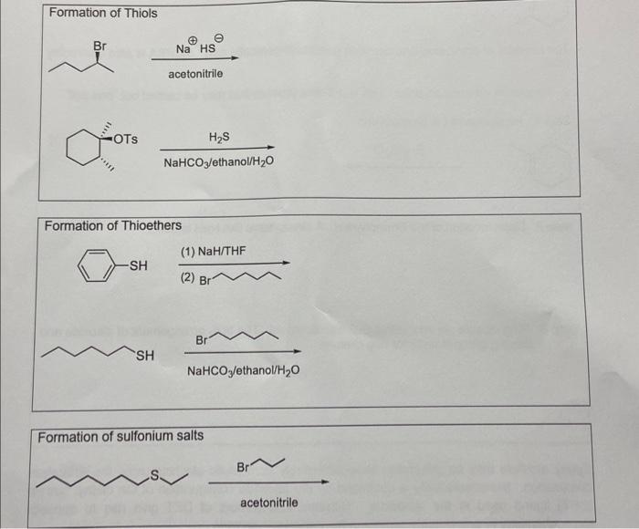 Solved Formation of Thiols Formation of Thioethers (1) | Chegg.com
