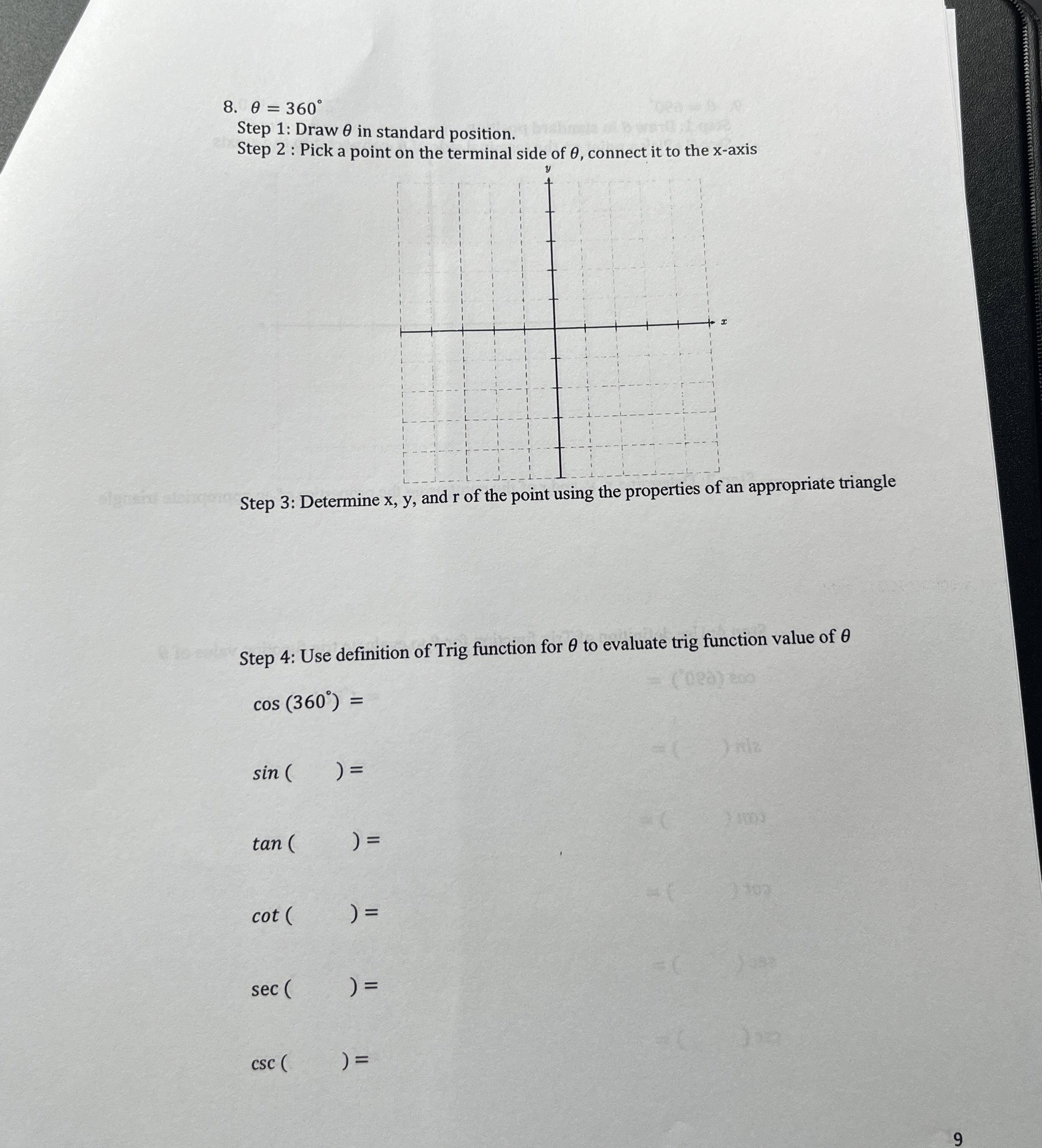 Solved θ=360°Step 1: Draw θ ﻿in standard position.Step 2 ﻿: | Chegg.com