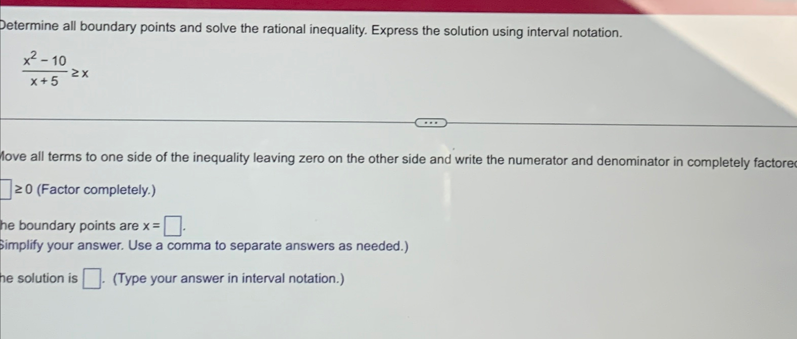 Solved Determine all boundary points and solve the rational | Chegg.com