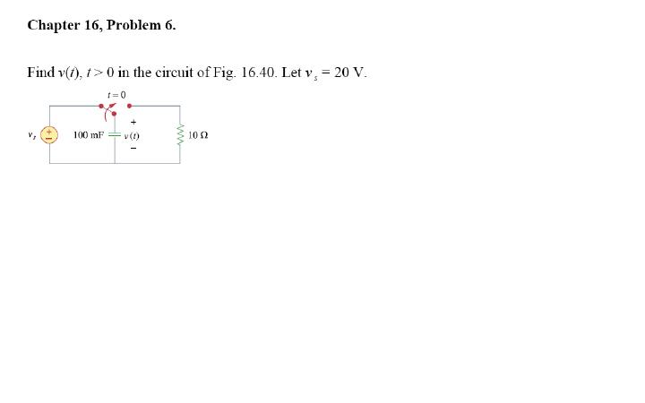 Solved Find v(t), t>0 in the circuit of Fig. 16.40. Let vs = | Chegg.com