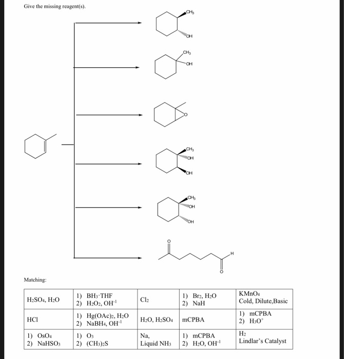 Solved Give the missing reagent(s). Matching: H2SO4, H20 1) | Chegg.com